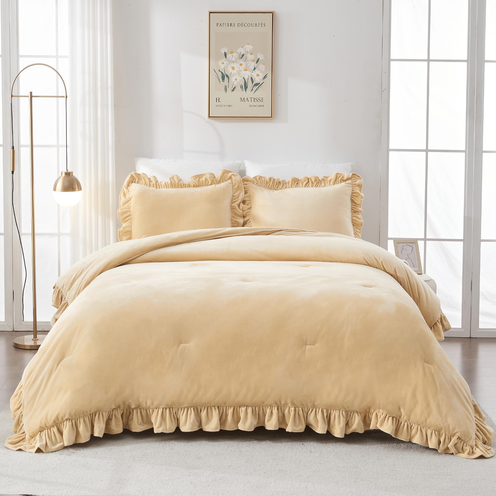 Bonlino Bedding Velvet Comforter Set King - 3 Pieces Bed Comforter Set ...