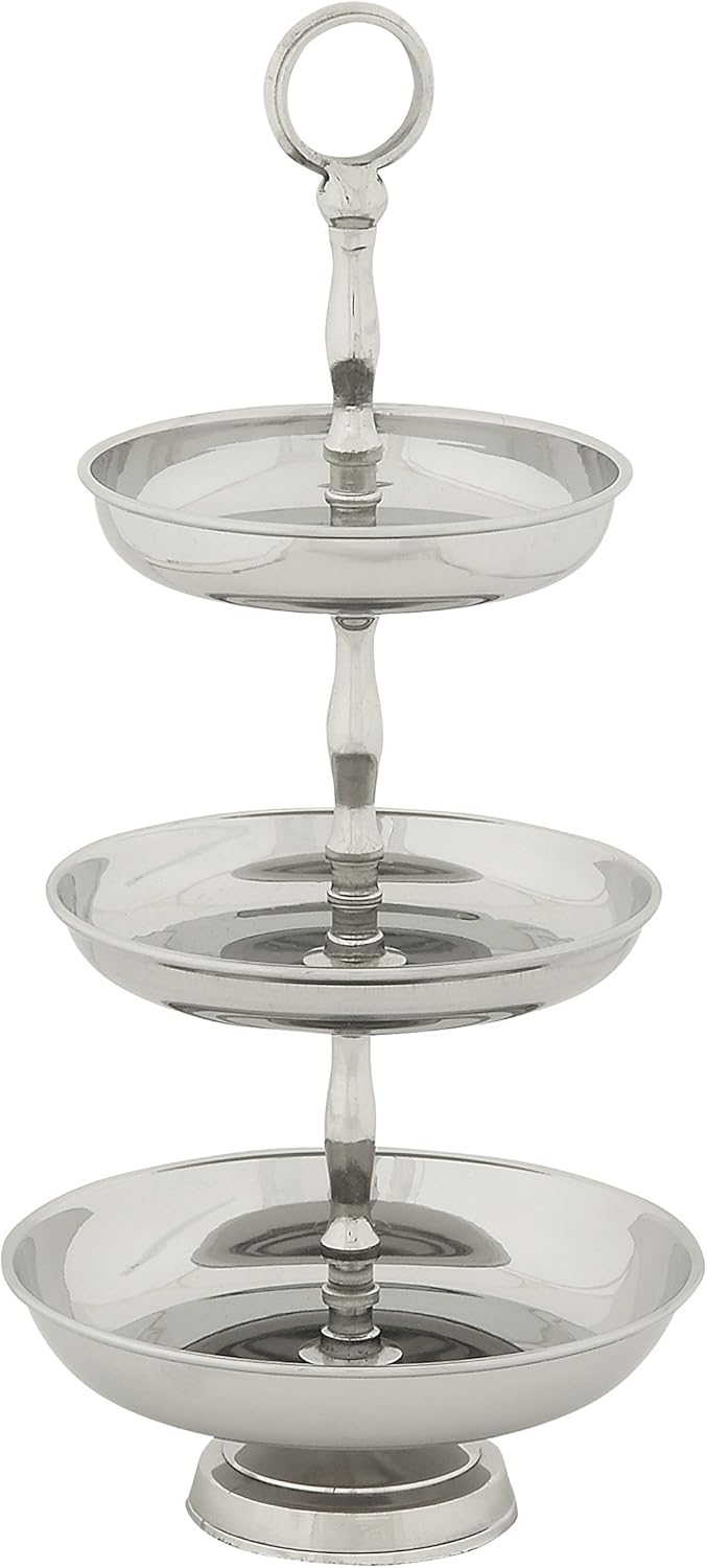 Deco 79 90842 Stainless Steel 3 Tier Tray Stand, 7" x 16"