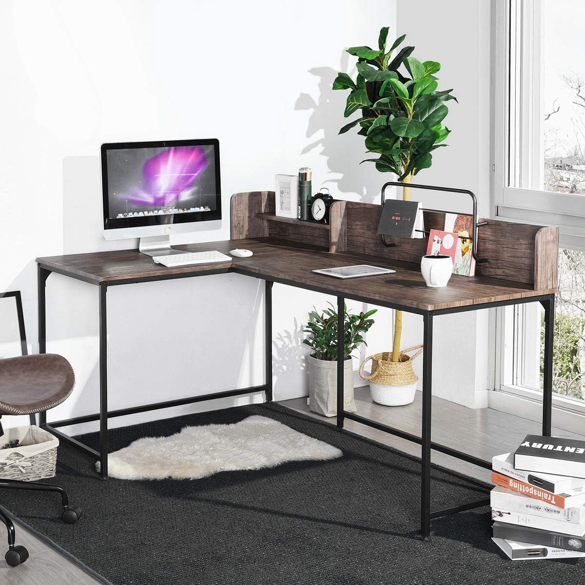Corner Computer Desk Portable PC Table with Double Shelf Gaming Desks L ...