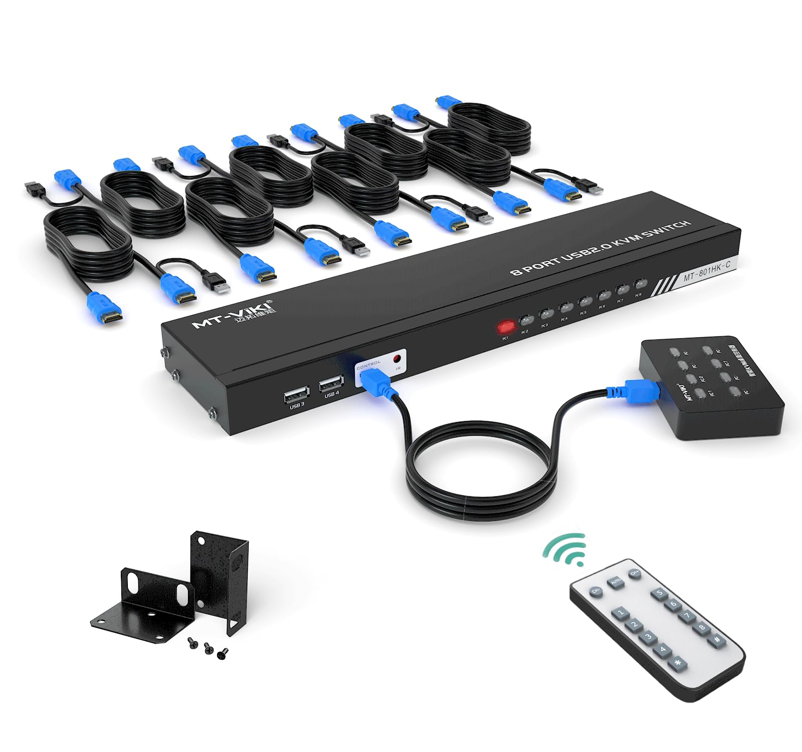 MT-VIKI 8 Port KVM Switch HDMI, 4K@30Hz 1U Rack Mount KVM HDMI Switch w ...