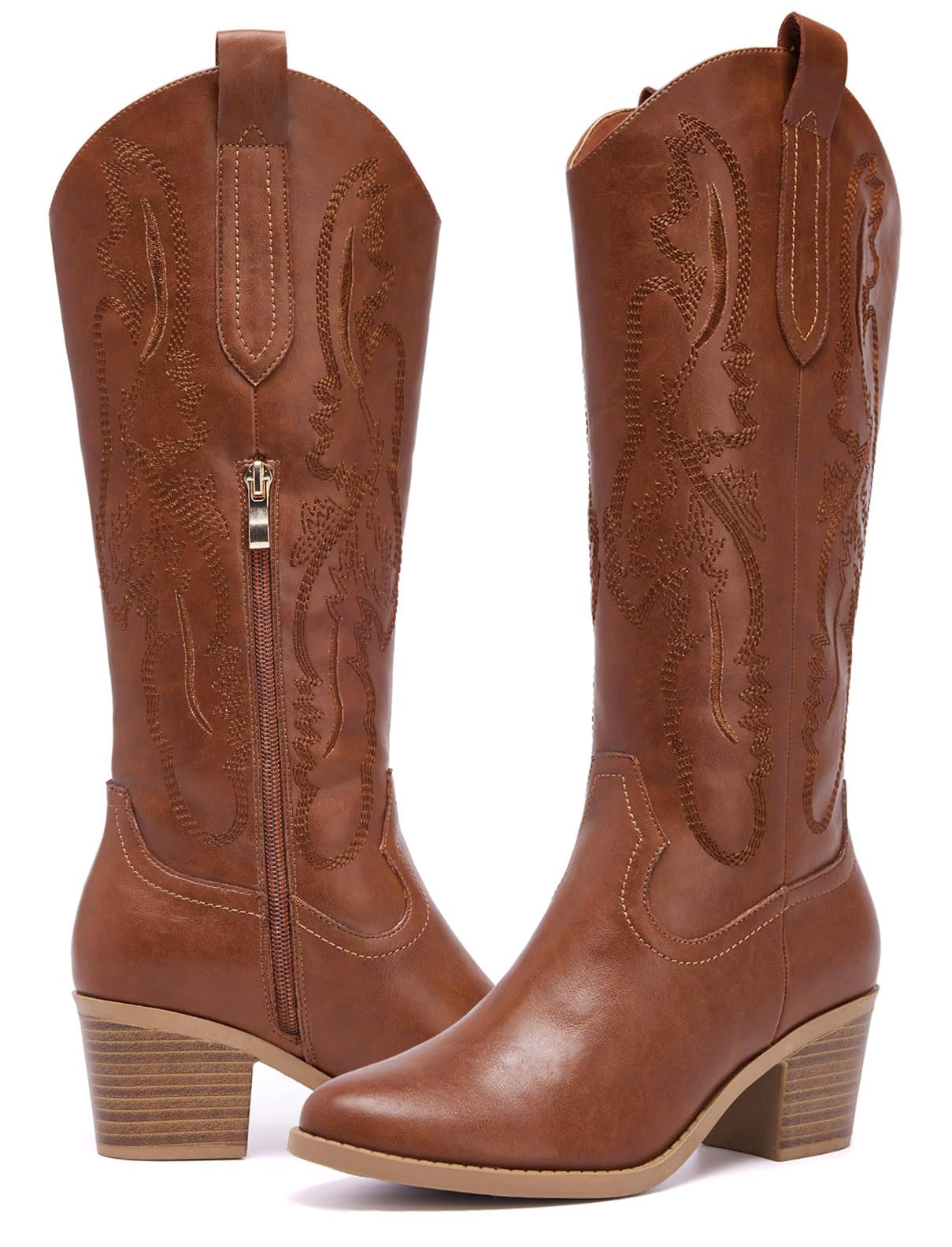 FW FRAN WILLOR Women's Cowboy Boots Knee High with Side Zipper Wide ...