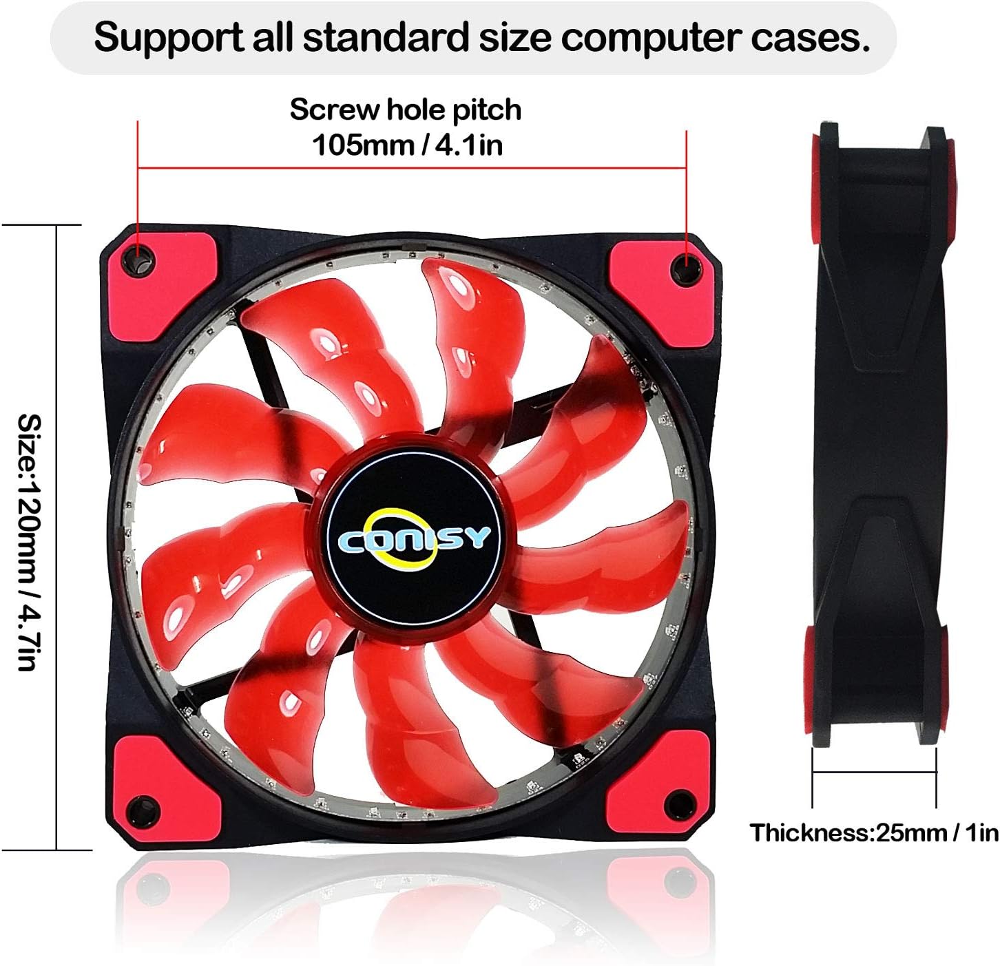 conisy 120mm PC Case Cooling Fan Ultra Quiet Computer Gaming Cooler ...