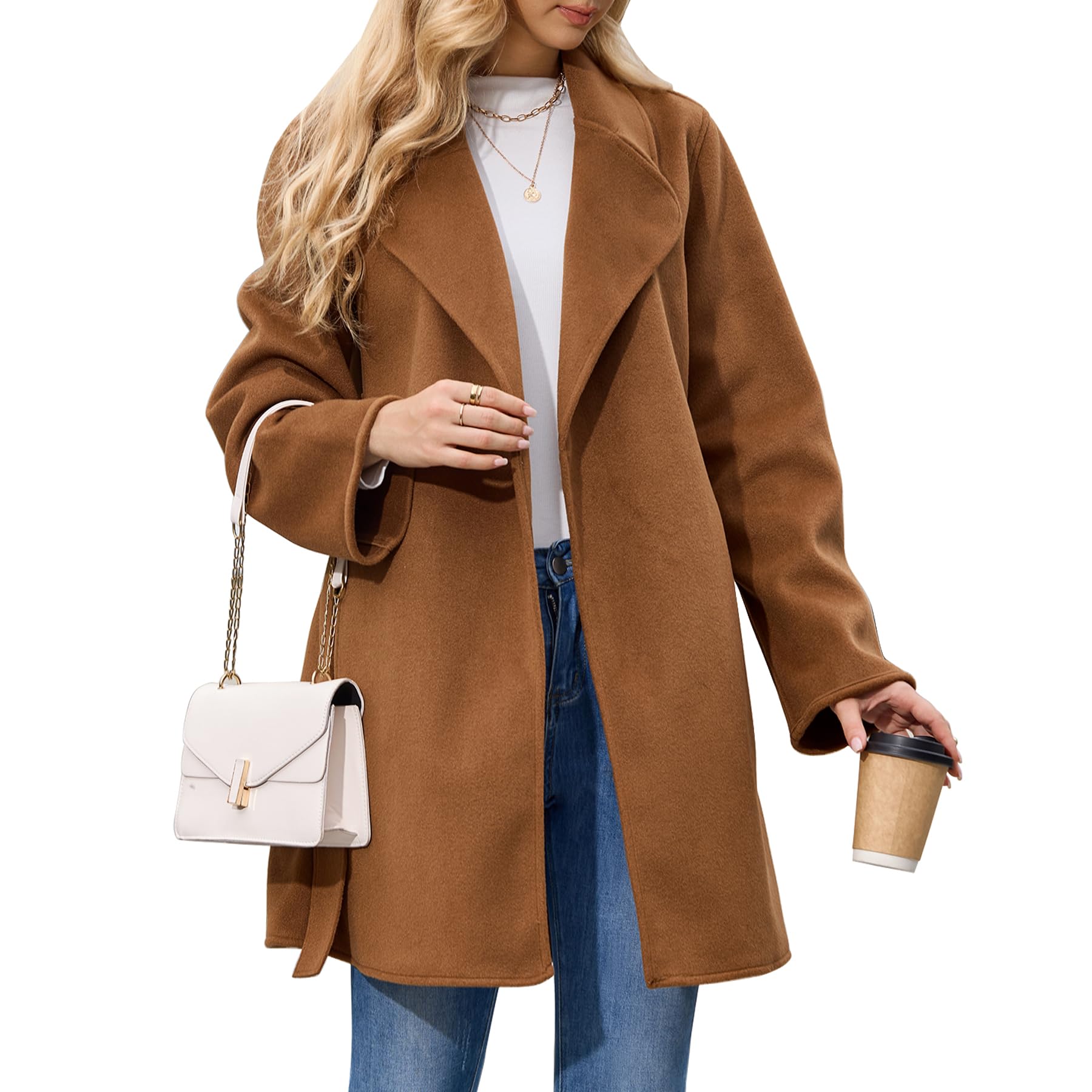 BEINF Women's Wool Blend Coat with Pockets Mid-Long Winter Overcoat ...