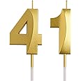 Amazon.com: AOOLADA 41st Birthday Candles, Gold 41 Year Old Number ...