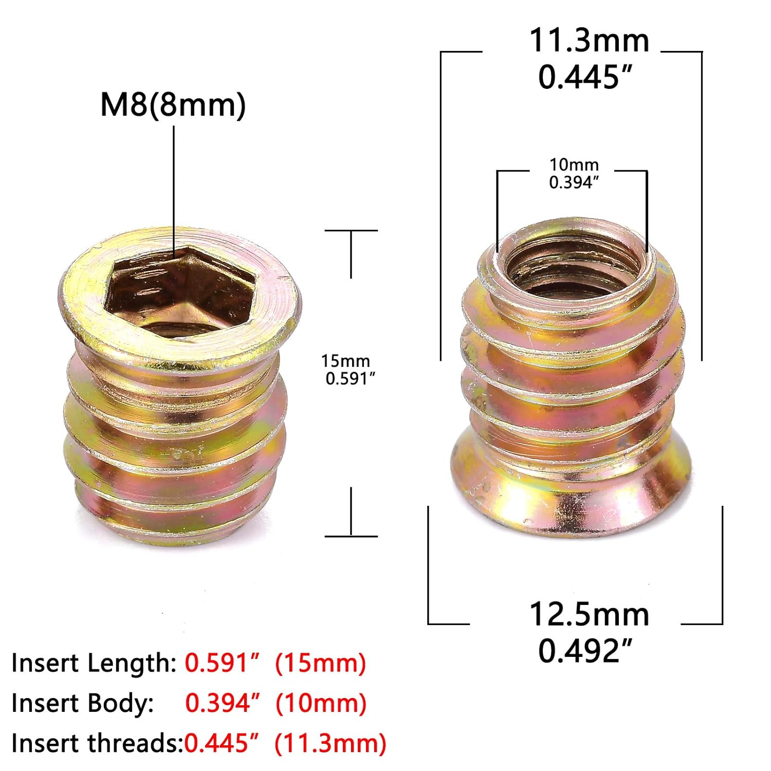 M8x25mm PGMJ 80 Pieces M8 Wood Inserts Bolt Furniture Screw in Nut ...