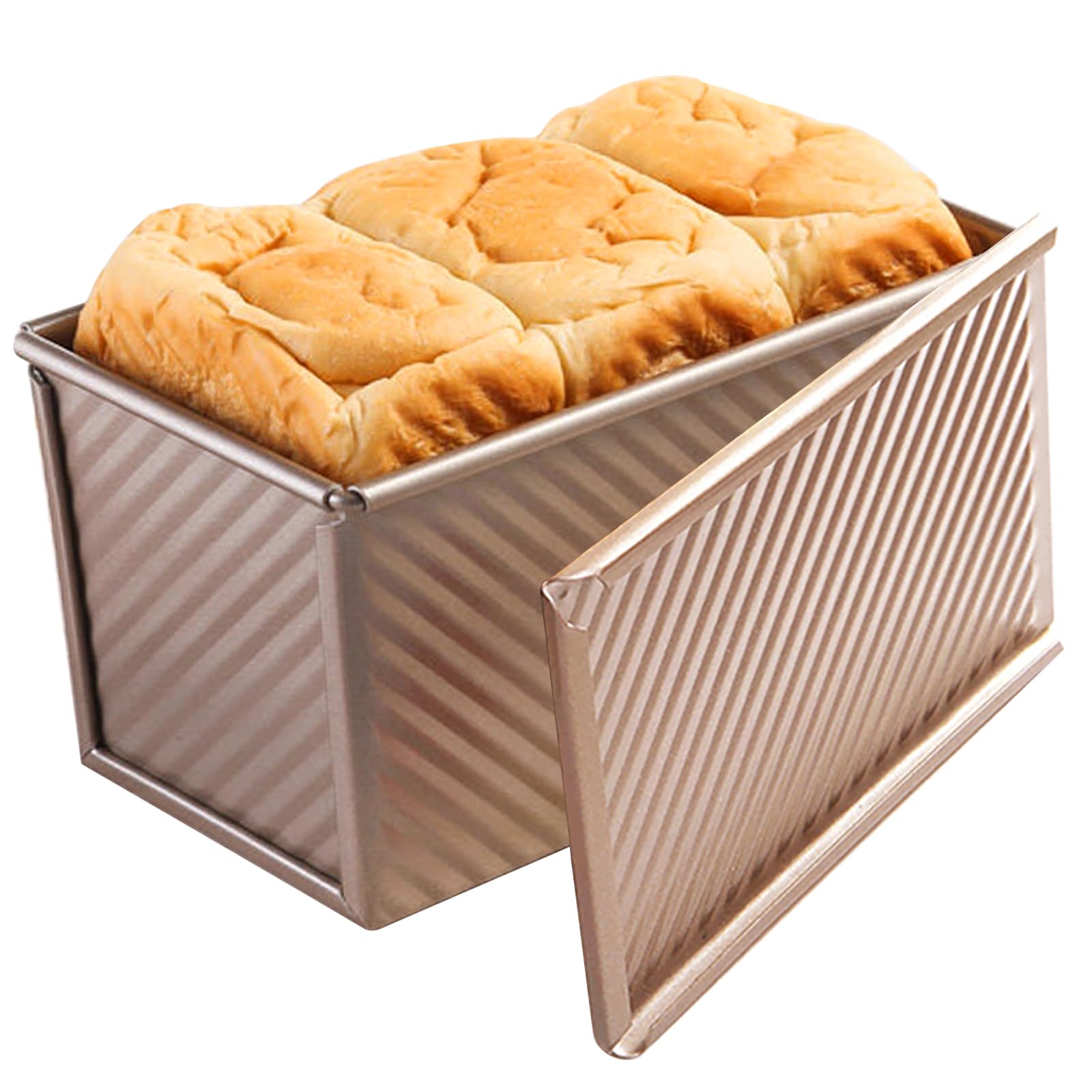 Pullman Loaf Pan with Lid, Non-Stick Bakeware Corrugated Carbon Steel ...