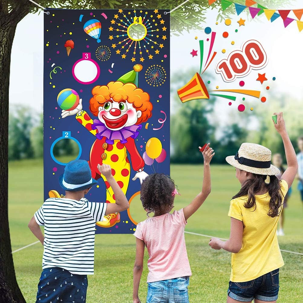 Miotlsy Carnival Toss Games Clown Banner with 3 Bean Bags Circus Bean ...