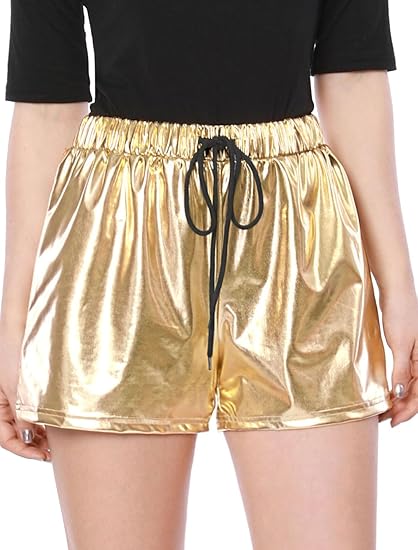 Allegra K Women Drawstring Elastic High Waist Pockets Metallic Hot Yoga ...