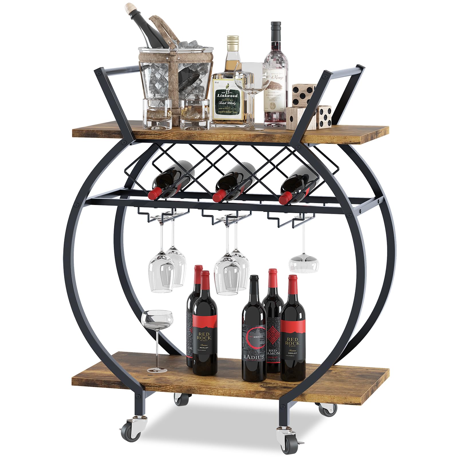 Azheruol Bar Carts 2 Tiers Rolling Home Serving Cart with Wine Rack and ...