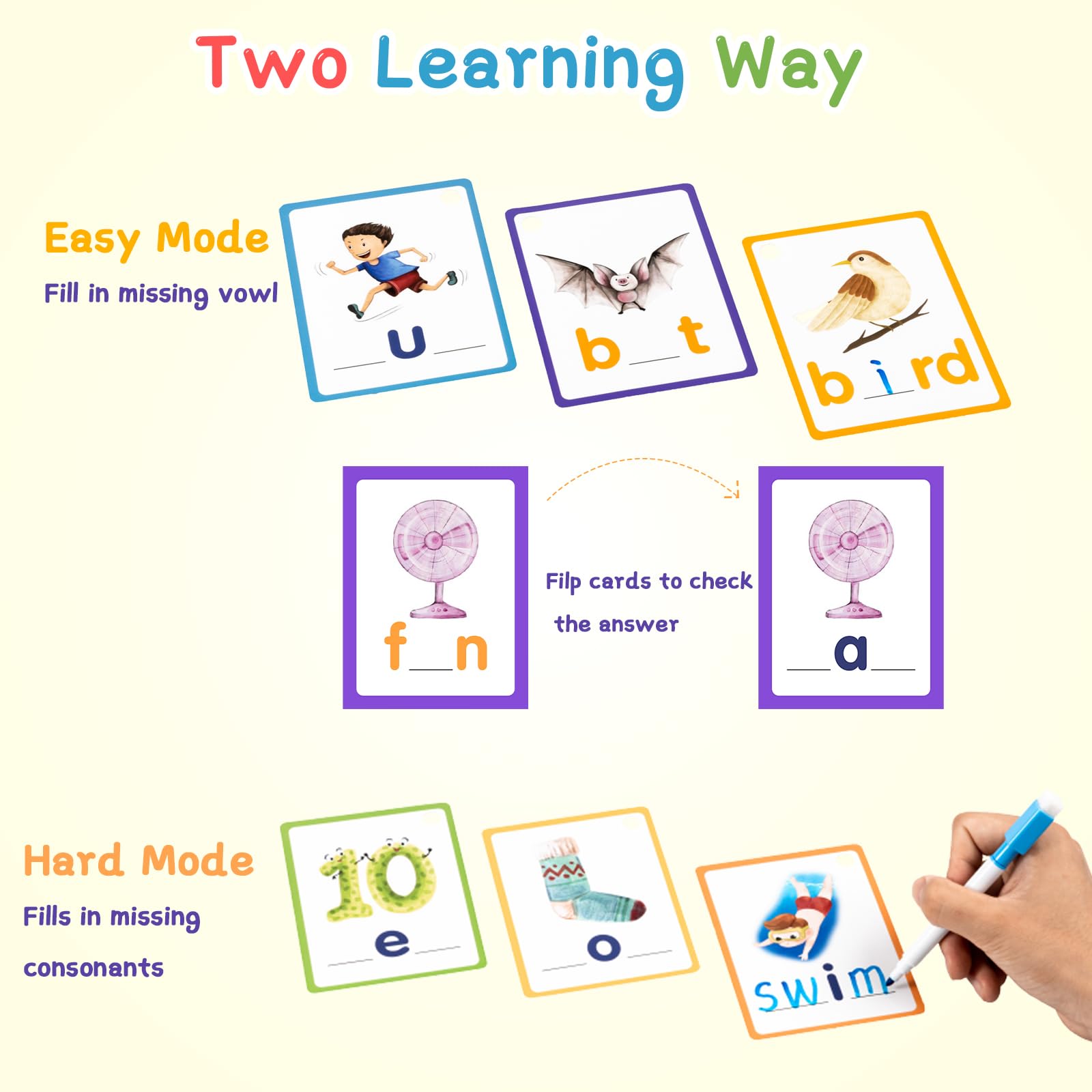 Mua Phonics Sight Words Flash Cards Kindergarten, CVC Word Games Vowel ...