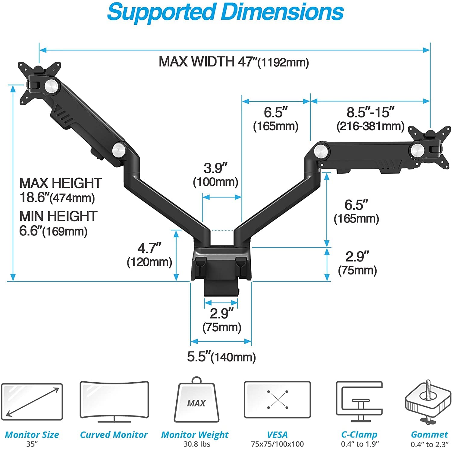 Mua AVLT Dual 17"-35" Monitor Arm Desk Mount fits Two Flat/Curved ...