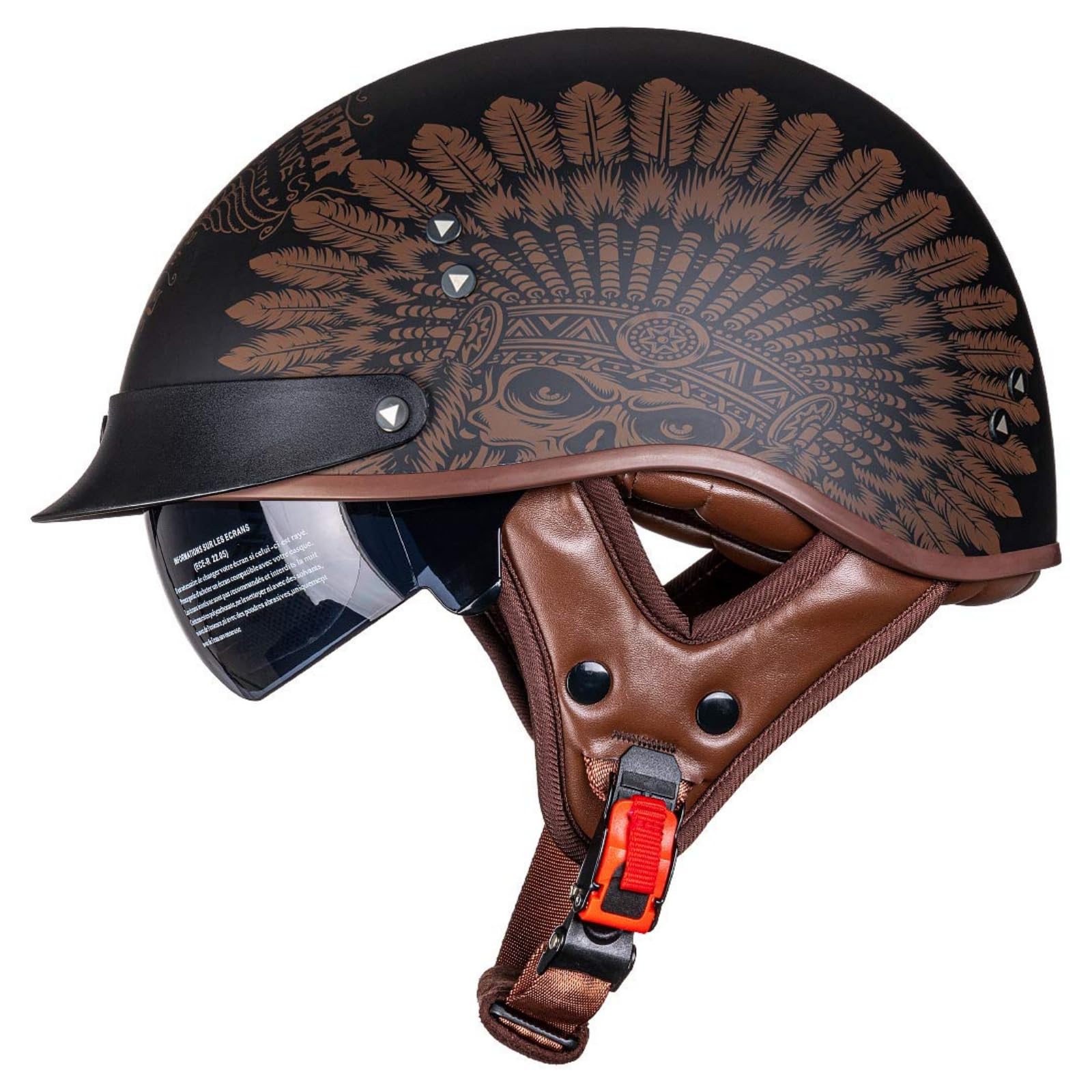 Motorcycle Half Helmet Sun Visor Quick Release Buckle DOT Approved Half ...