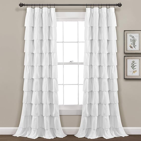 Lush Decor, White Ruffle Window Curtain-Shabby Chic Farmhouse Style ...