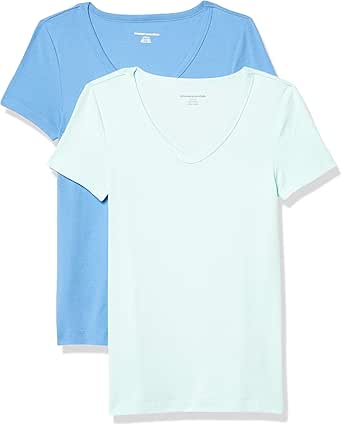 Amazon.com: Amazon Essentials Women's Slim-Fit Short-Sleeve V-Neck T ...