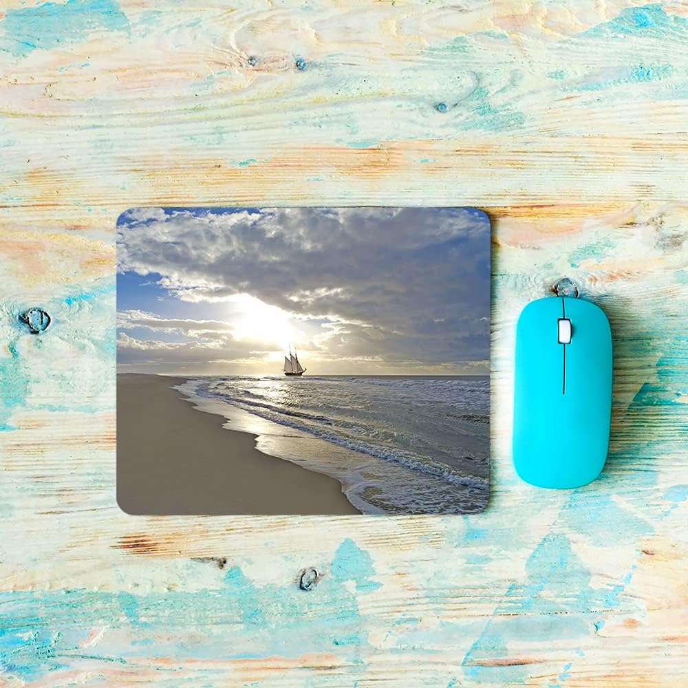 AOYEGO Ocean Mouse Pad Beach Boat Clouds Sea Wave Coast Dawn Seascape ...