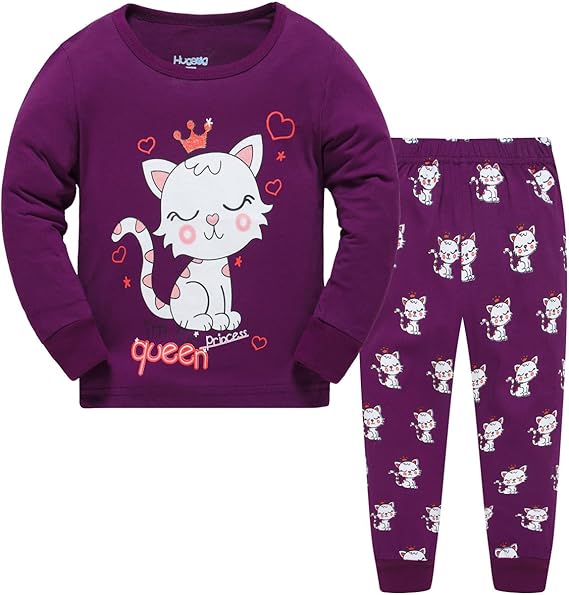 Hugbug Girls Cat Pajamas Set 2-7T - Purple -: Amazon.co.uk: Clothing