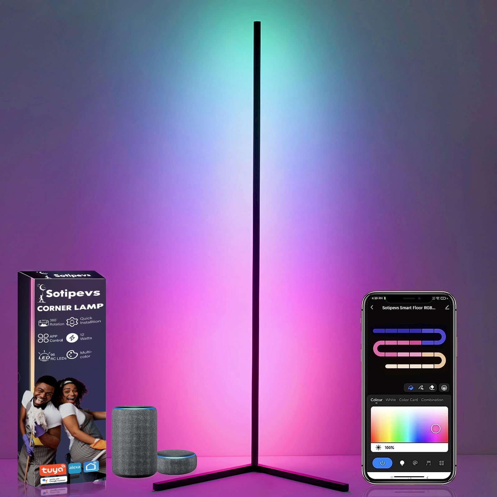 Corner Floor Lamp - LED Corner Lamp Works with Alexa, Smart APP and ...