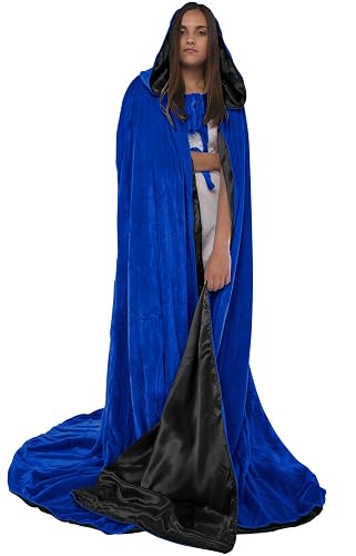 Artemisia Designs Blue Cloak with Hood for Adult Men Women Velvet ...