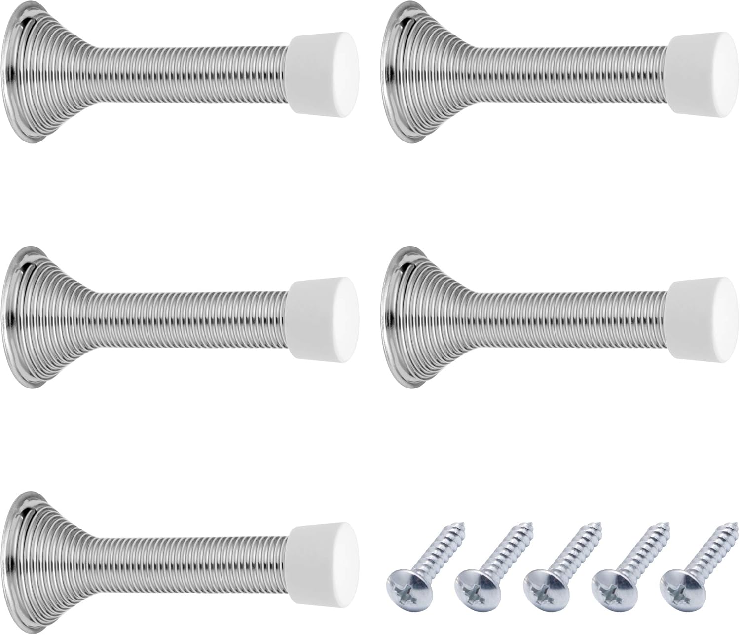 Spring Door Stop Metal Door Stoppers 5 Pack 85 mm with Screws and Base ...