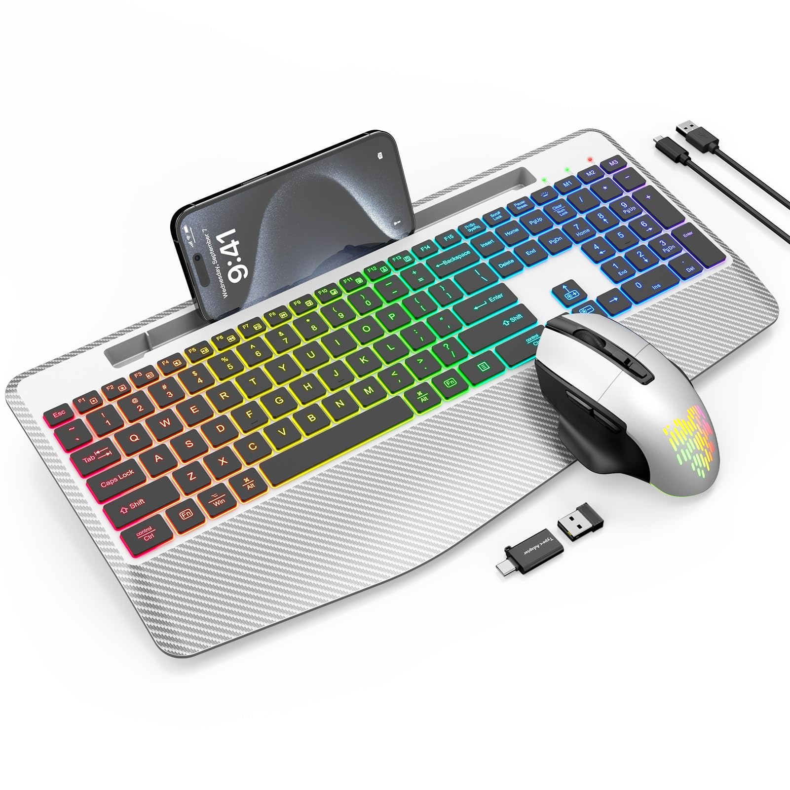 Wireless Keyboard and Mouse Backlits, Wrist Rest, Jiggler Mouse ...