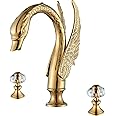 Vidugg Gold Swan Bathroom Sink Faucet 3 Holes 2 Handle Crystal Bathroom ...