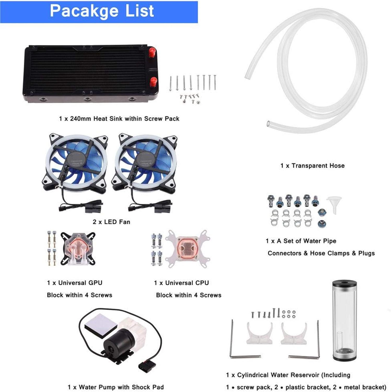 Water Cooling Systems, Computer Water Cooling Kit with 240mm Heat Sink ...