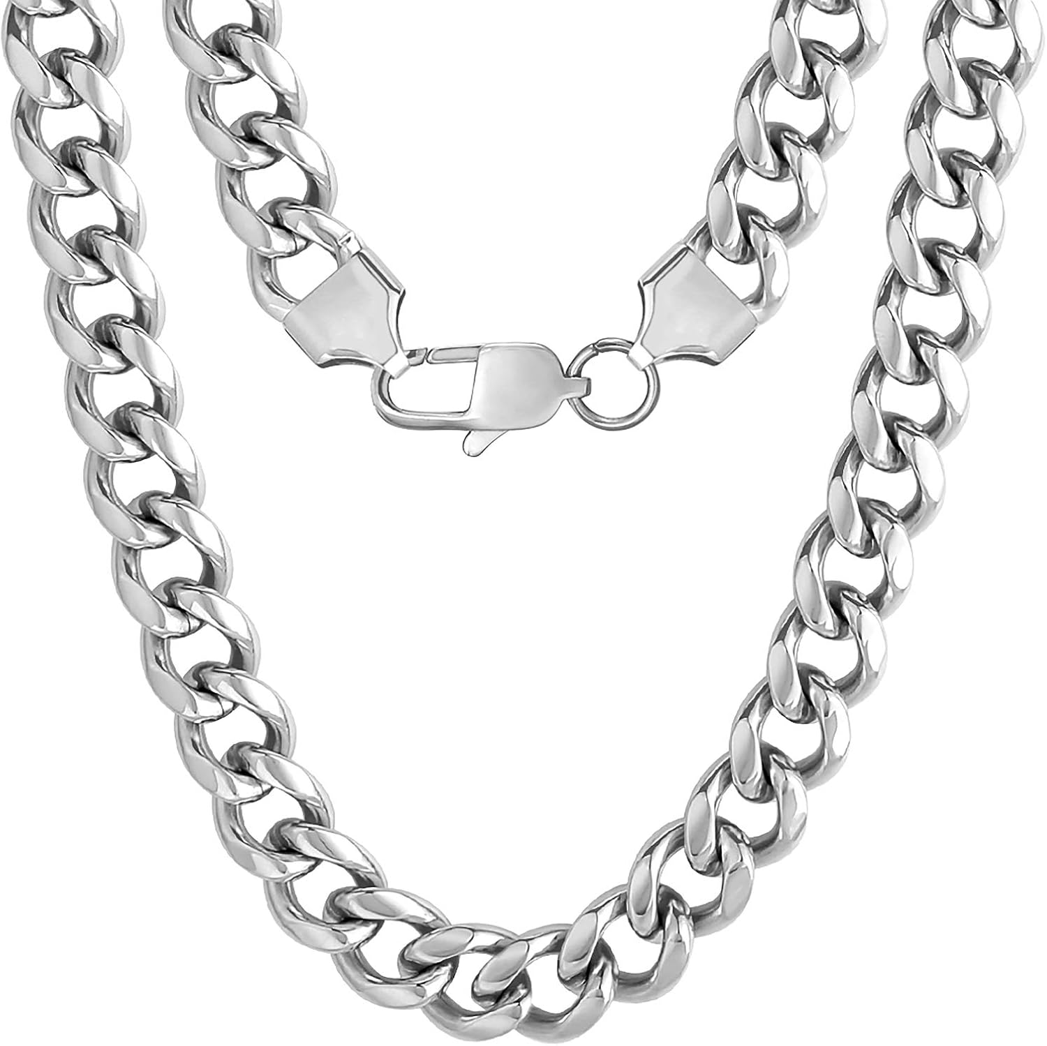 KRKC&CO 12mm Panzerkette Weißgold beschichtet Cuban Link Chain Edelstahl Kette Kubanische ...