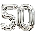 Amazon.com: 50 Number Balloons Silver 50 Balloons Number 40 Inch Number ...