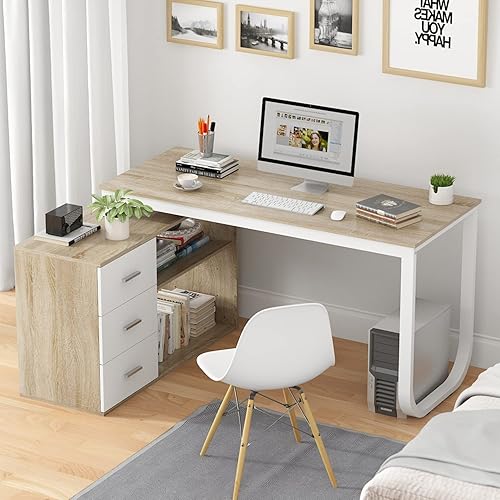 Homsee Home Office Computer Desk Corner Desk with 3 Drawers and 2 ...