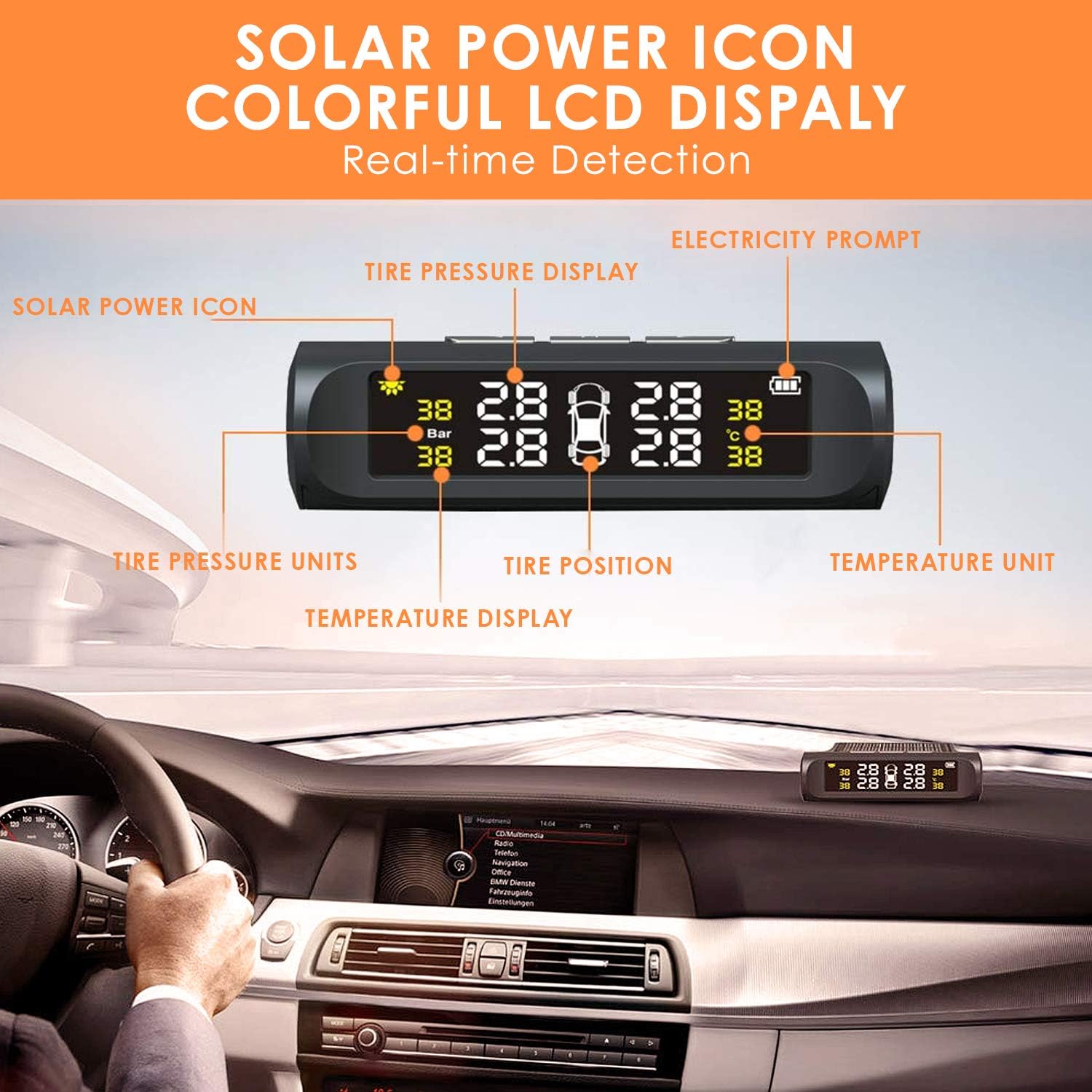 KIZOKU Solar Power Tire Pressure Monitoring System Wireless TPMS ...