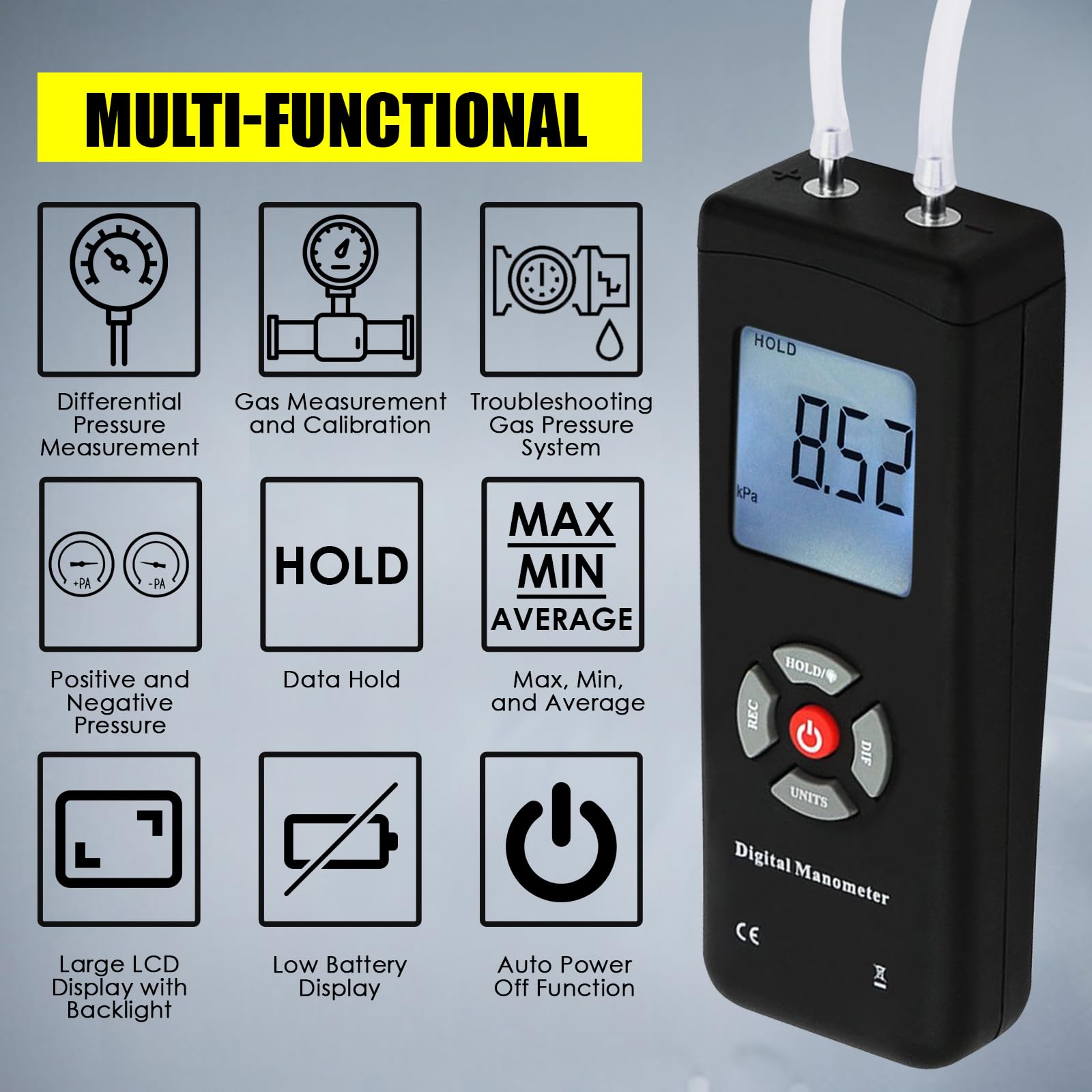 Mua Manometer Air Pressure Meter Dual-Port HVAC Manometer Gas Pressure ...