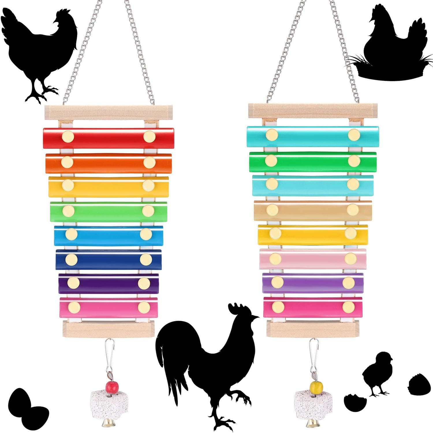 2 Pieces Chicken Toy Wooden Xylophone Toy Hen Musical Toy with 8 Metal ...