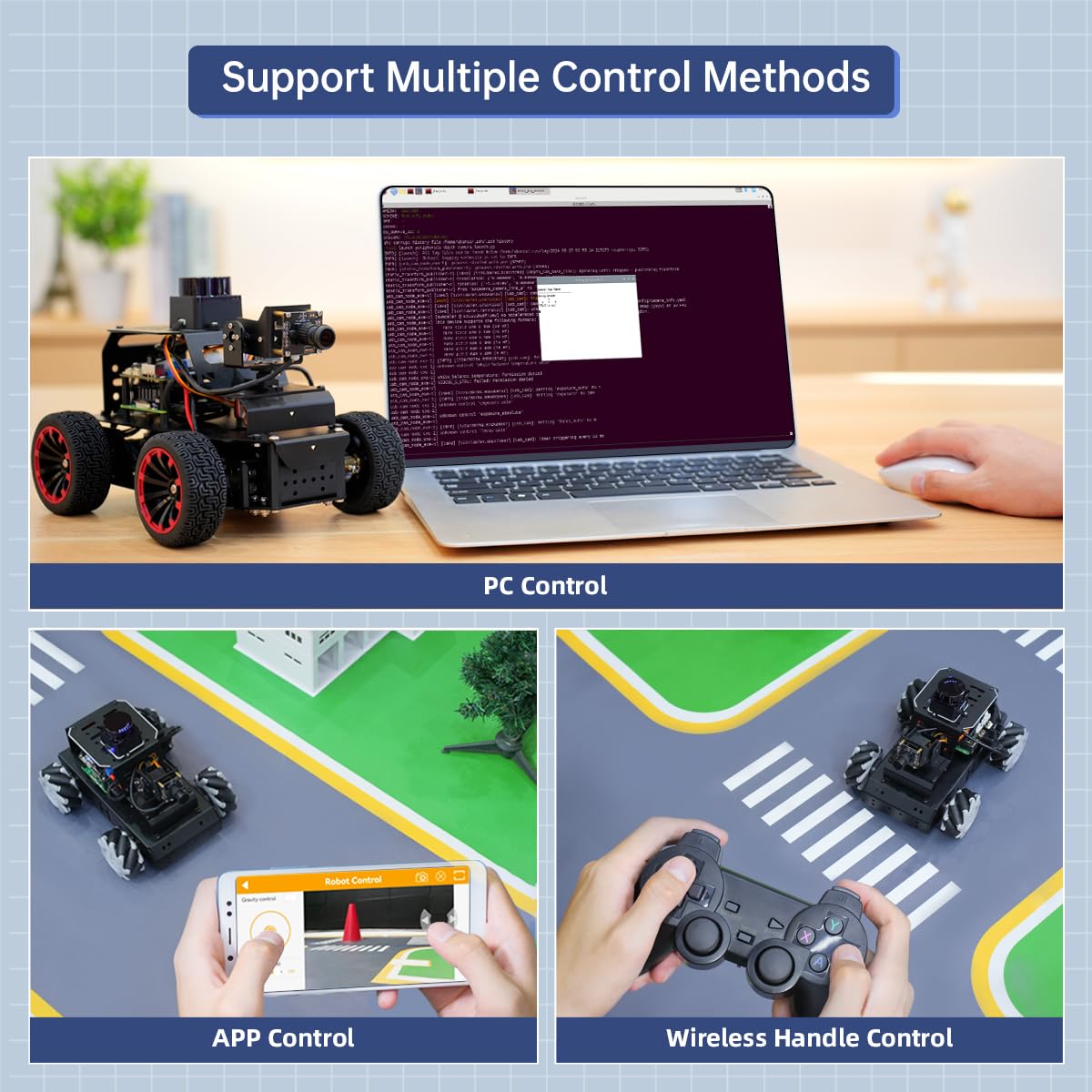 Robot Car For Raspberry Pi 5 ROS2 Programmable AI Vision Smart Robot Kit 360° Movement Chassis ...