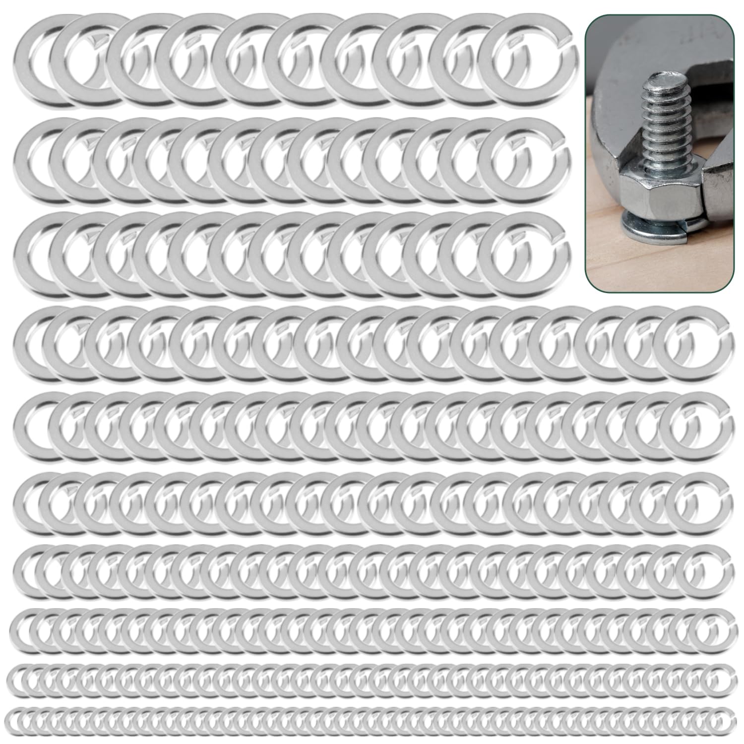 Spring Lock Washers, 455 Pcs Split Lock Washers, 304 Stainless Steel Spring Lock Washers, with ...