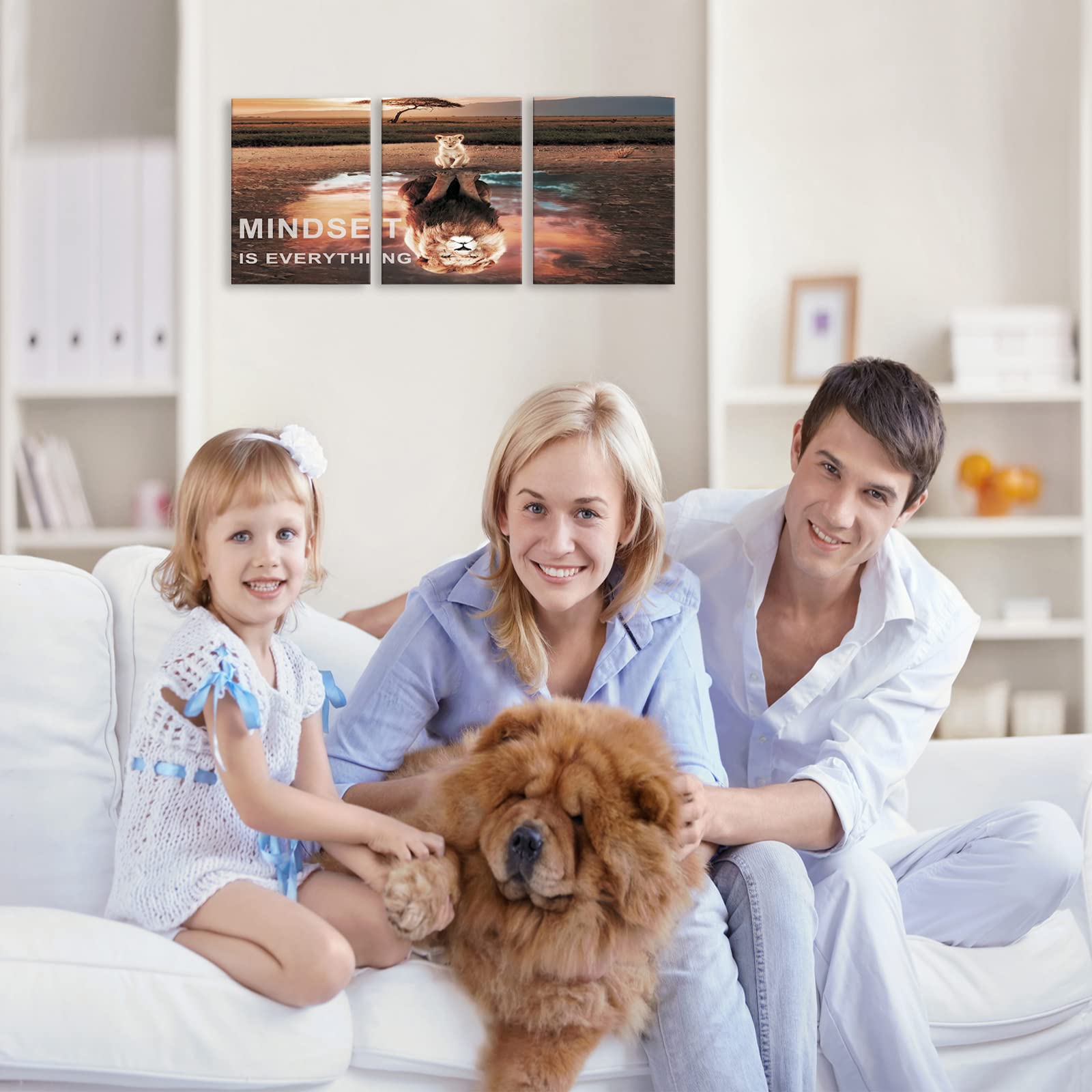 KAWAHONE Motivational Lion King Mindset Wall Art Gold, Success Cat Reflect Lion Mindset Is ...