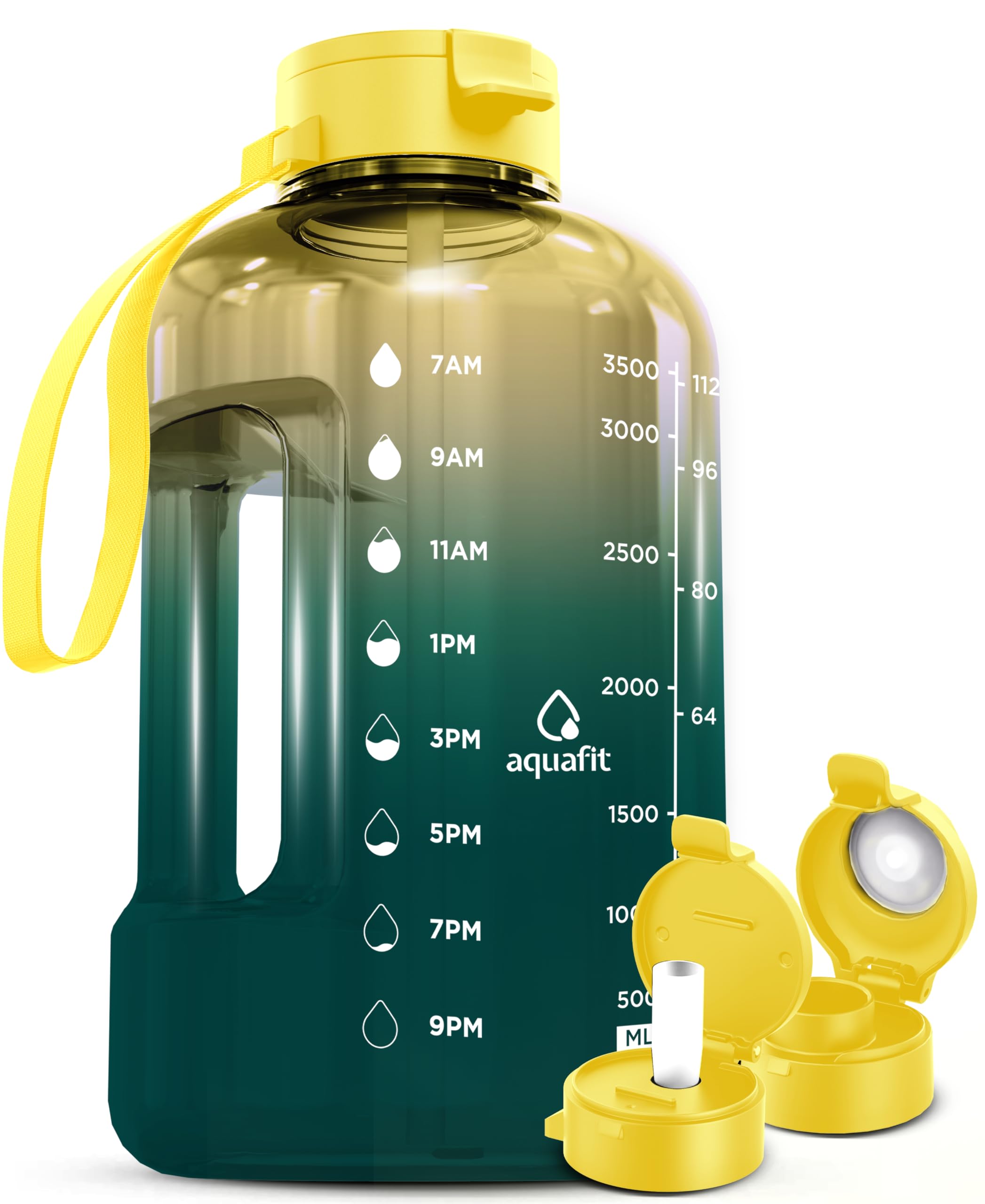 AQUAFIT 1 Gallon Water Bottle with Time Marker - Straw & Chug Lid - BPA Free Big Water Bottle ...