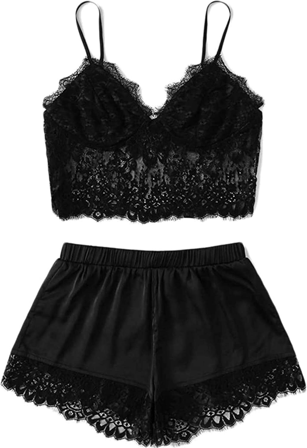 LIANHUAA Conjunto de lencería de encaje negro para mujer, corsé de ...