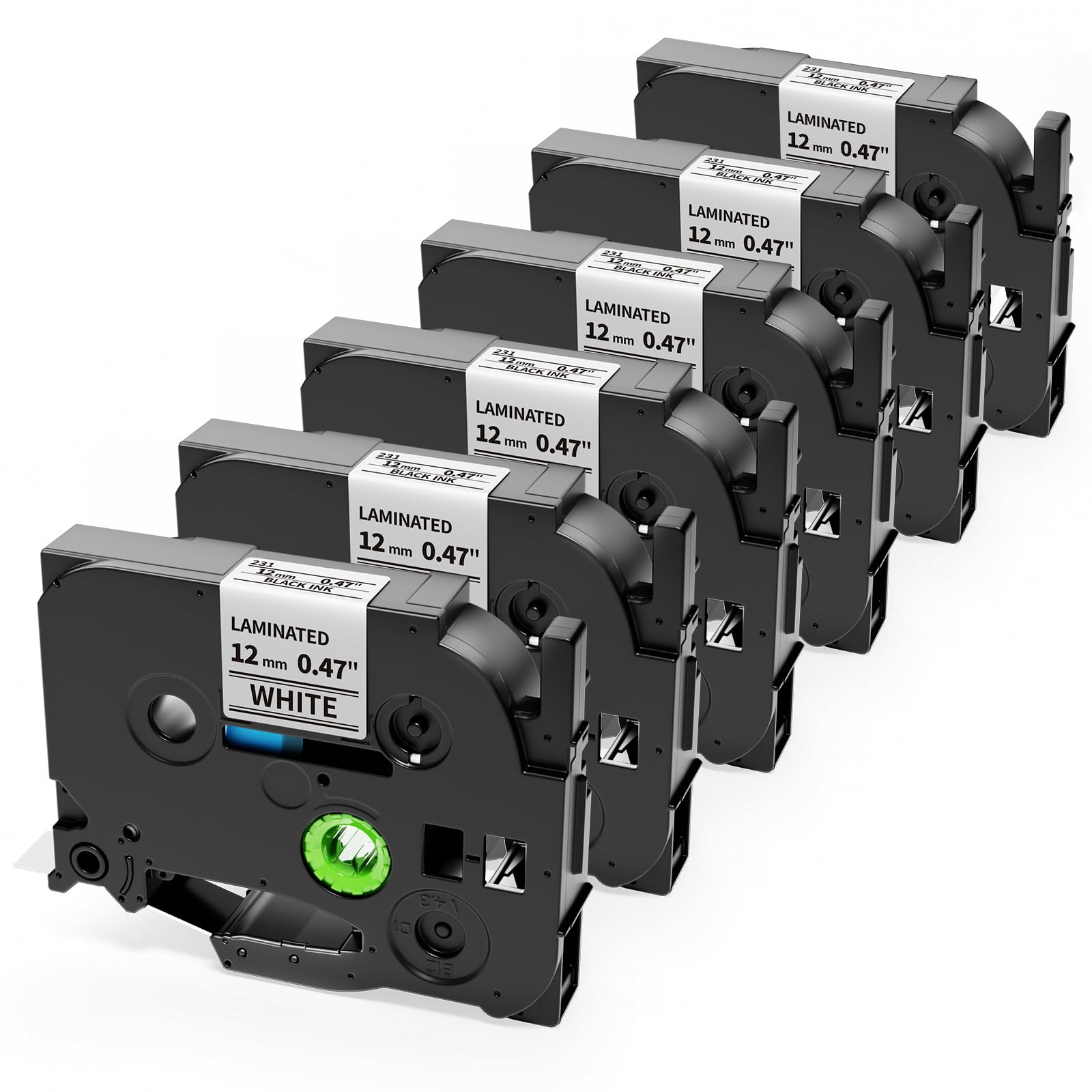 6 Pack 12mm 0.47 Laminated White Label Tape Relpacement for TZe-231 ...