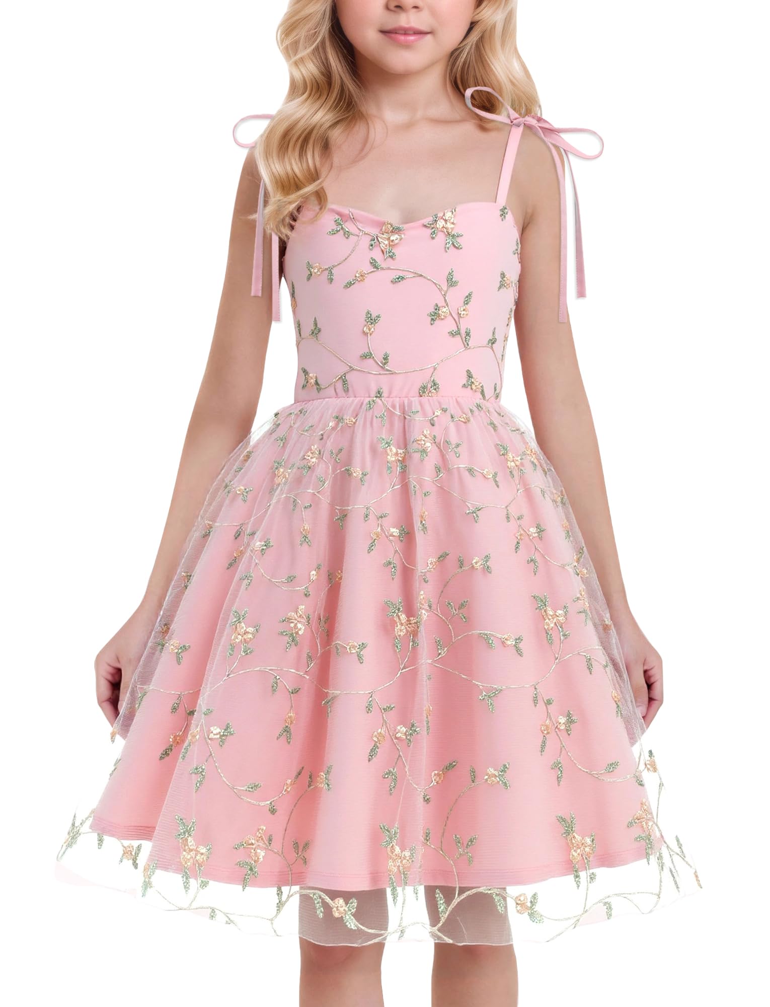 Happy Cherry Tween Easter Dress Spaghetti Strap Sleeveless Tie Shoulder ...