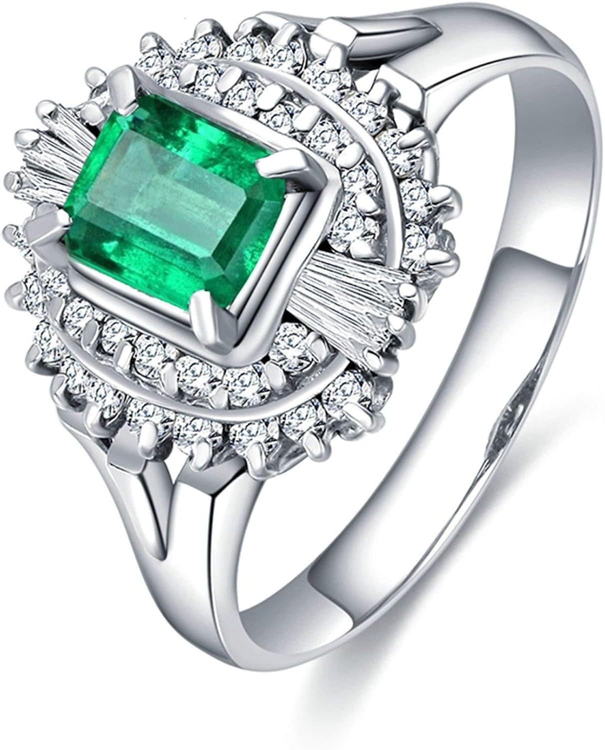 KnBoB Damen 18K Gold Ringe 4-Steg-Krappenfassung Form Grün Smaragd ...