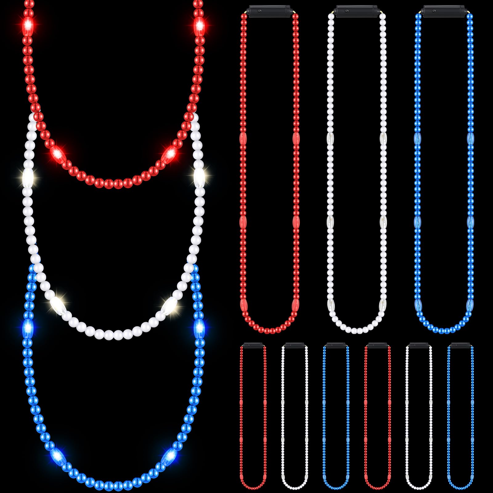 Ecation 12 Pcs 4th of July Bead Necklace Light up LED Neon Beaded ...