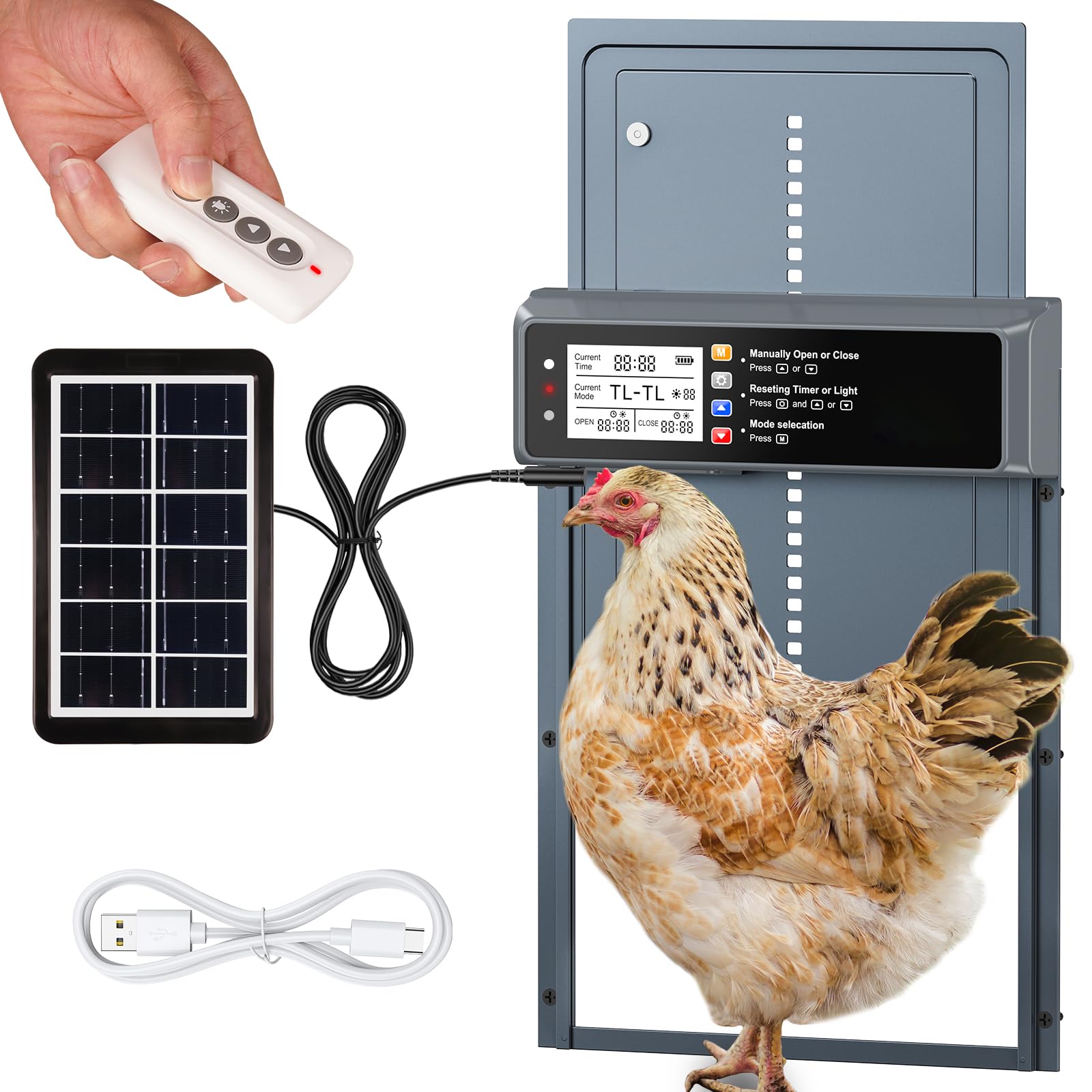 NyPots Automatic Chicken Coop Door Solar Powered, LCD Display Automatic ...