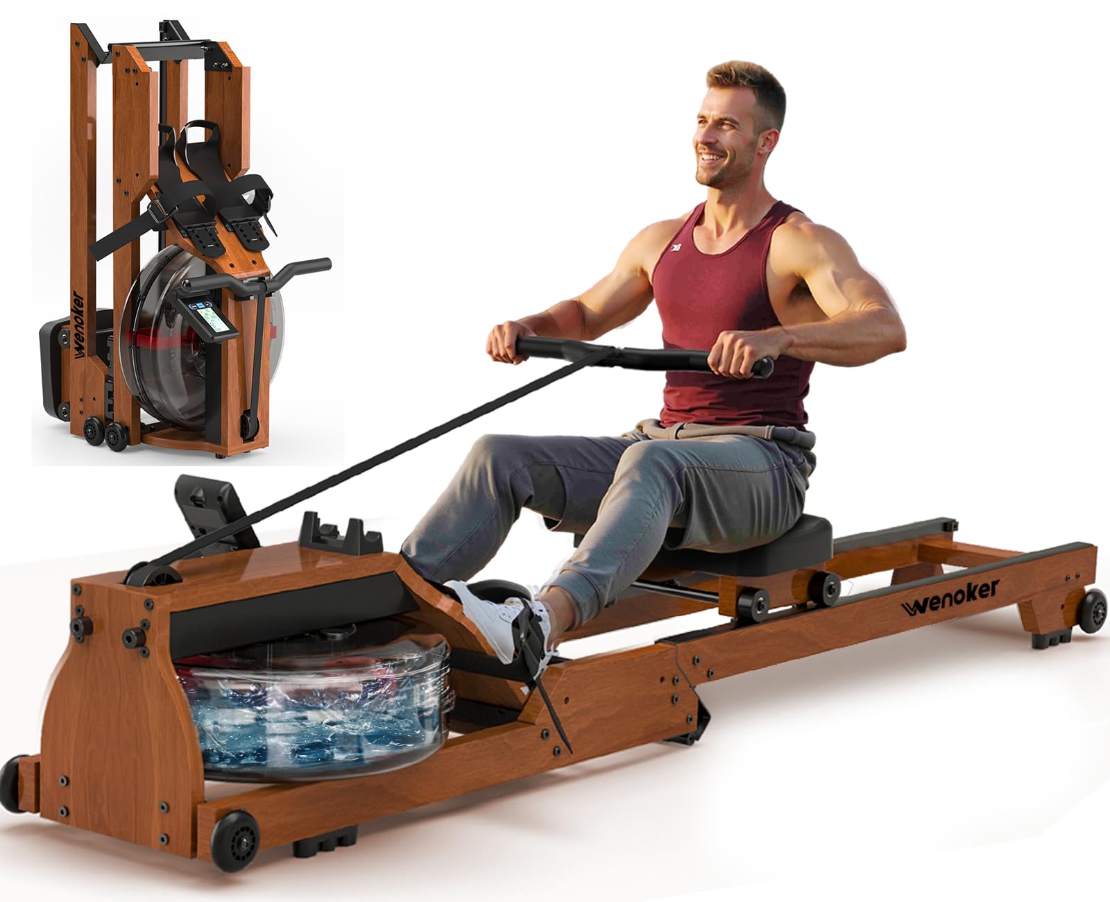 Water Rowing Machine for Home Use, WENOKER Wooden Foldable Rower ...