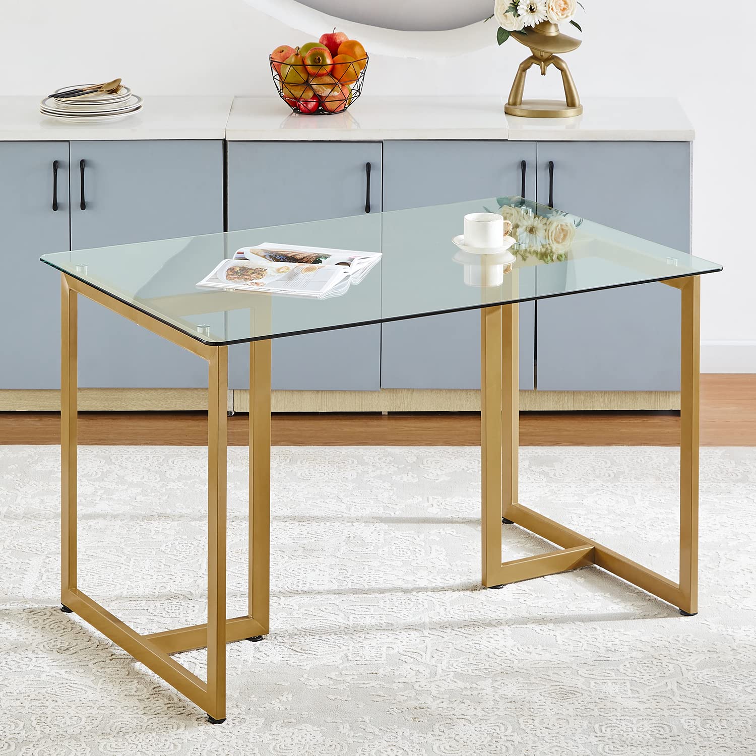Glass Dining Table for 4 to 6 People, 47.2 Inches Modern Rectangular ...