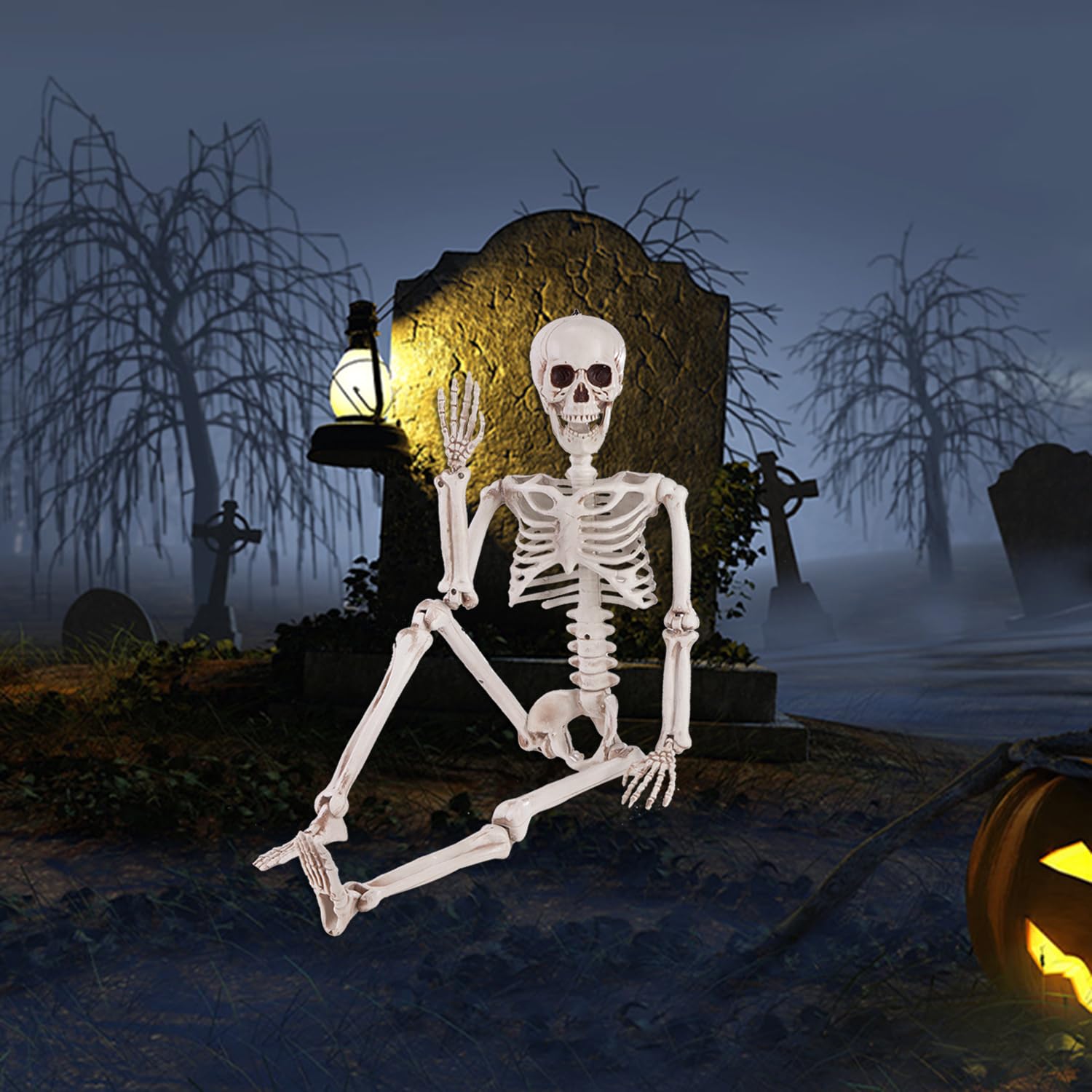 JIALWEN 36" Halloween Posable Skeleton Decorations, 3FT Realistic ...