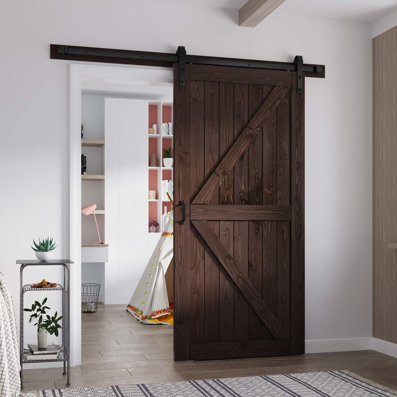 FREDBECK 42in x 84in Brown Barn Door with 7ft (84inch) Barn Door ...