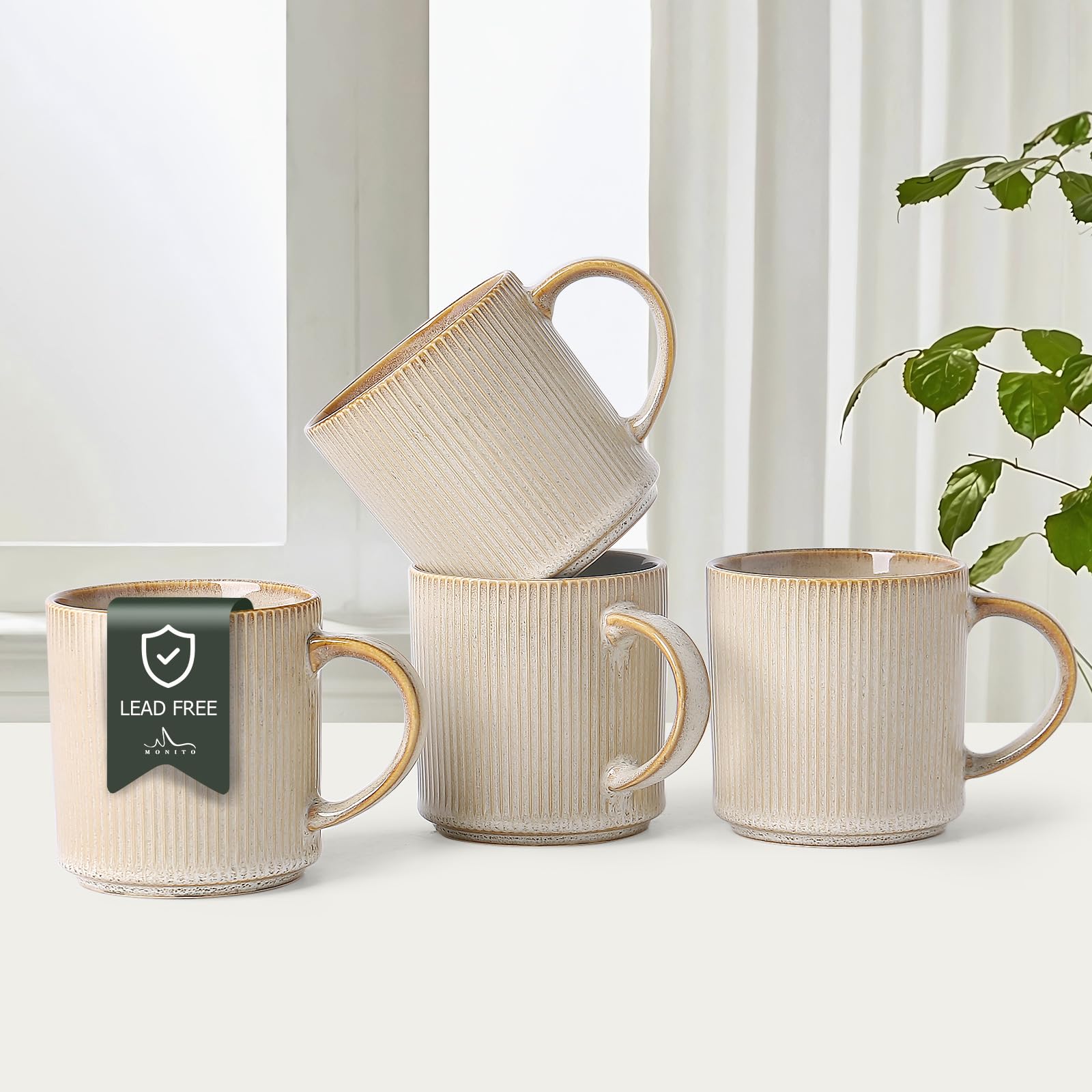 MONITO 16Oz Coffee Mugs Set of 4, Rustic Ceramic Coffee Cups Set with ...
