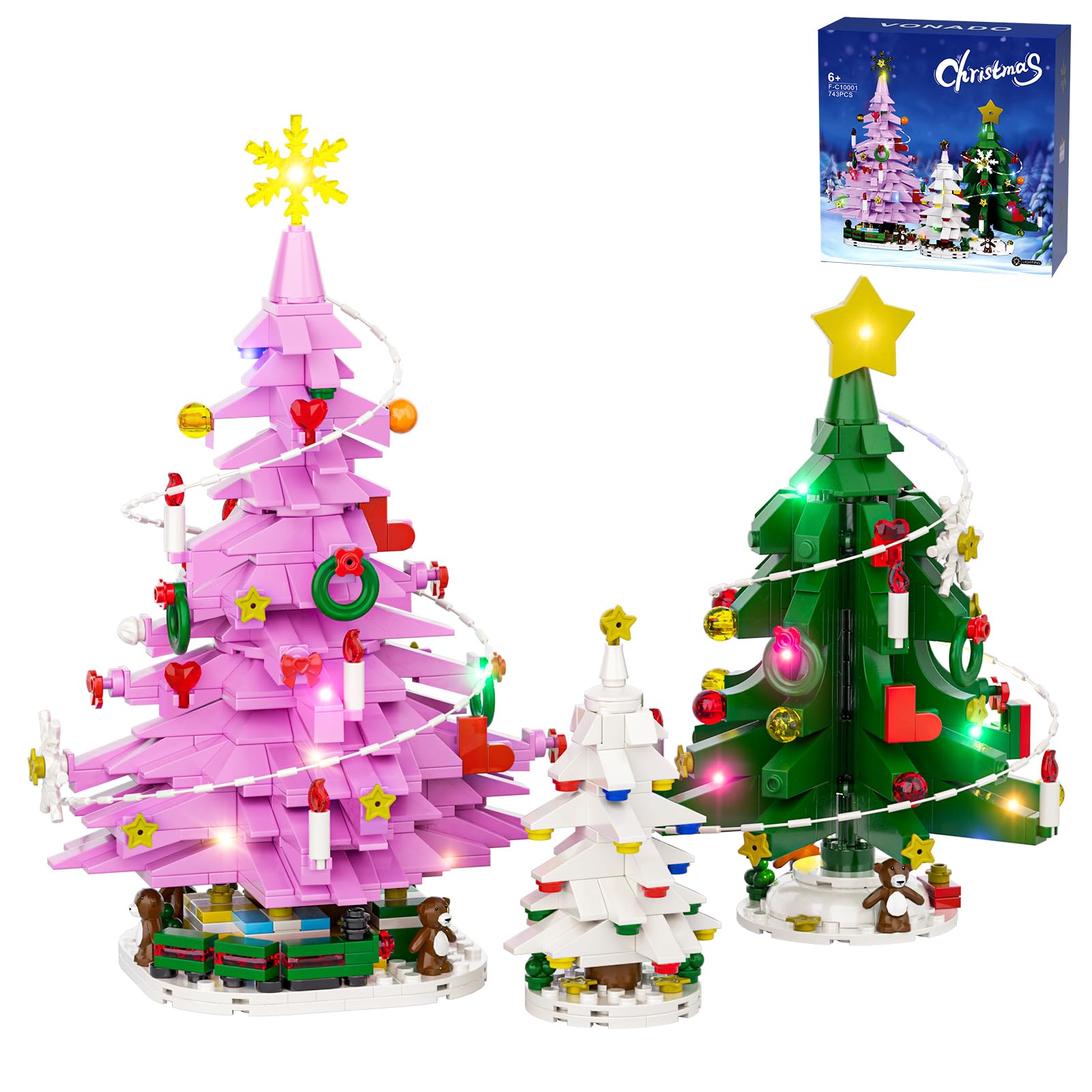 Pink Christmas Tree Building Set, Christmas Tree Building Toy with LED ...