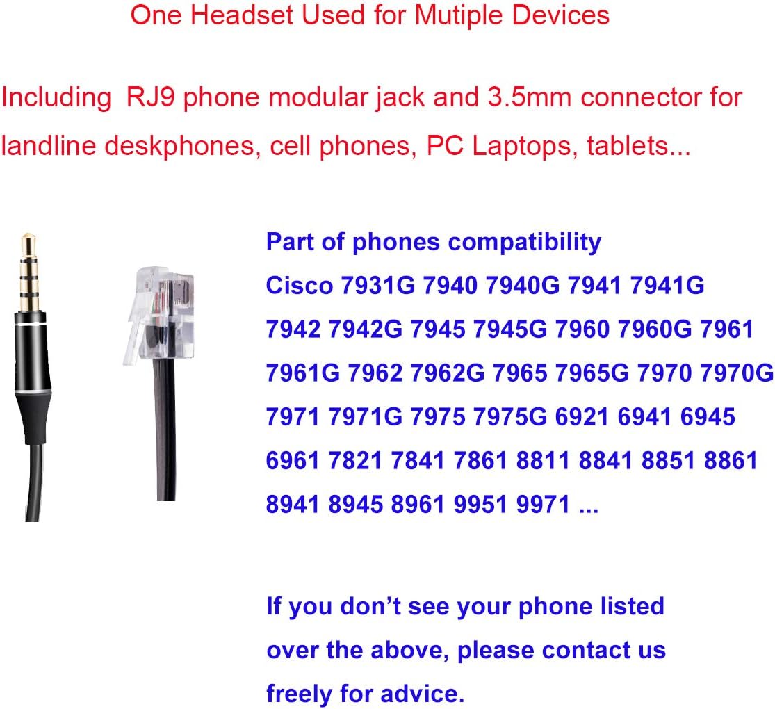 MAIRDI Office Headset with RJ9 Jack for Cisco Phone Binaural Telephone ...