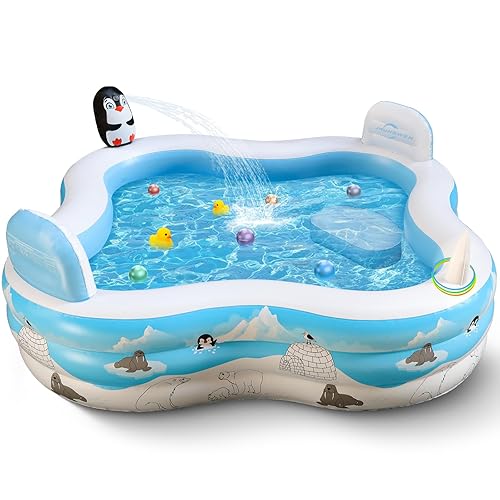 Inflatable Pool with Seats, Jhunswen 91" x 91"x 20" Above Ground ...